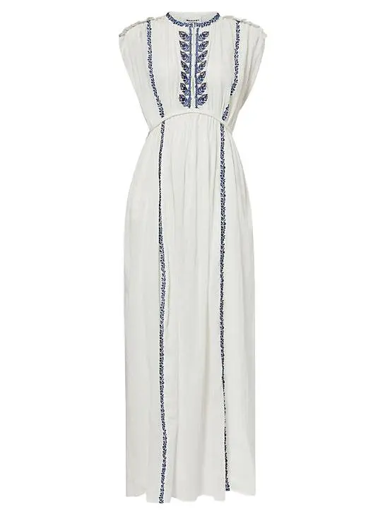 Isabel Marant Liviane Embroidered Cotton Midi Dress - Ecru/blue