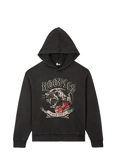 The Kooples Graphic-print Relaxed-fit Cotton Hoody - Black Washed