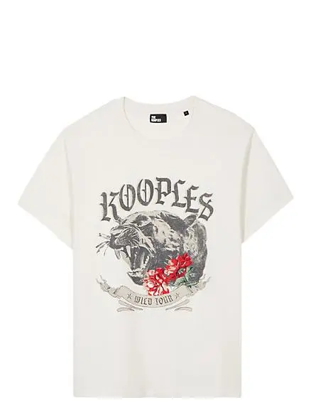 The Kooples Logo-print Short-sleeve Cotton T-shirt - Light Beige
