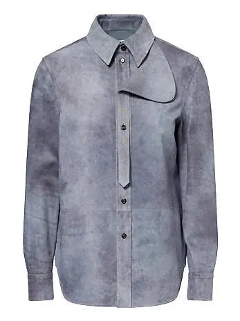Bottega Veneta Brushed Suede Shirt With Detachable Throat Latch - Cloudy Indigo