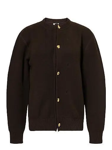 Bottega Veneta Embossed-button Wool And Cotton-blend Cardigan - Dark Carrubo