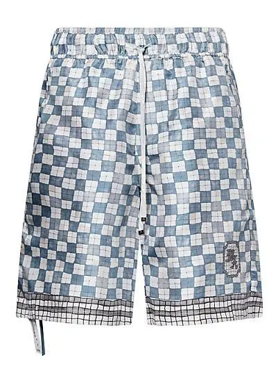 Amiri Check-print Silk Shorts - Blue