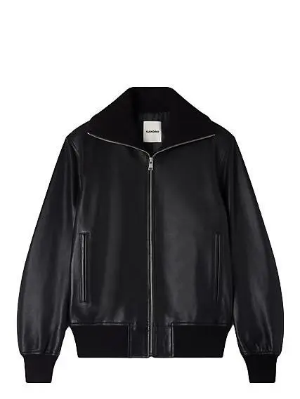 Sandro Zipped Regular-fit Leather Jacket - Black