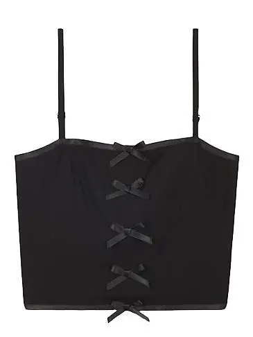 The Kooples Cropped Bow-embellished Woven Top - Black