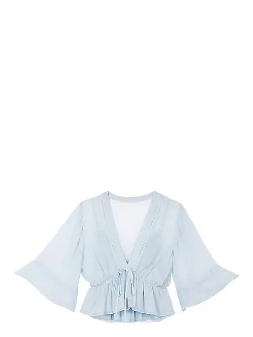 The Kooples V-neck Tie-waist Woven Blouse - Light Blue