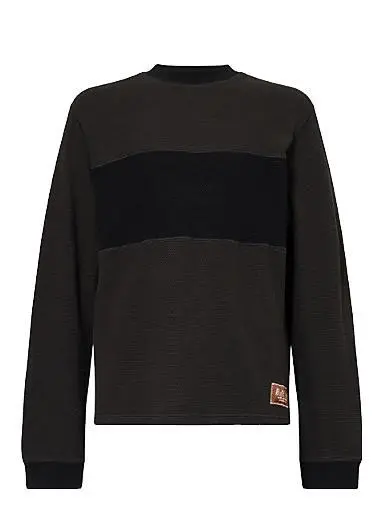 BRAIN DEAD Contrast-stripe Waffle-knit Cotton T-shirt - Charcoal