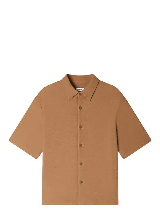 Sandro Textured Shark-collar Stretch-woven Shirt - Camel
