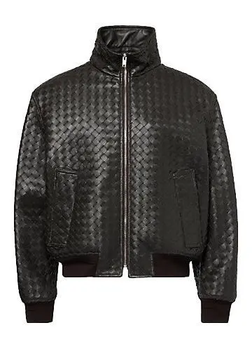 Bottega Veneta Intrecciato Funnel-neck Leather Jacket - Fondant