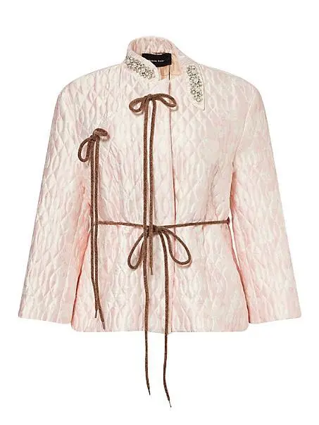 Simone Rocha Floral-print Quilted Satin Jacket - Pink Brown Pearl Clear