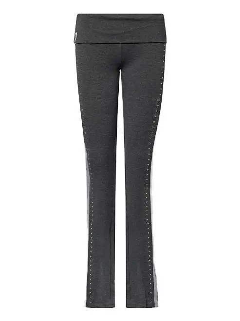 JADED LONDON Fold-over Studded Stretch-jersey Trousers - Grey