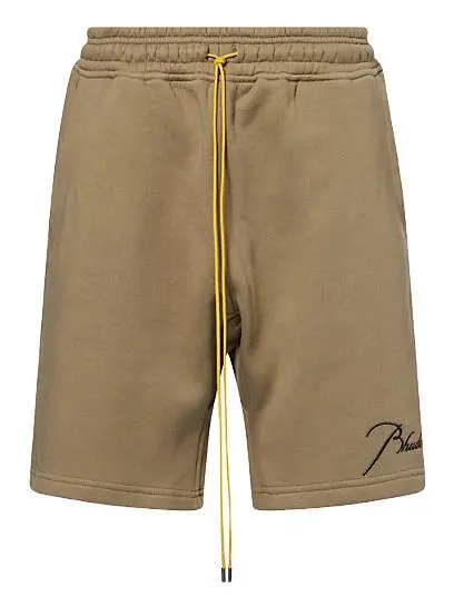 Rhude Logo-embroidered Drawstring Cotton Shorts - Moss Green