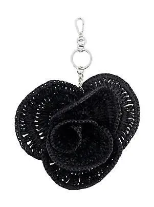 The Kooples Flower Raffia Bag Charm - Black