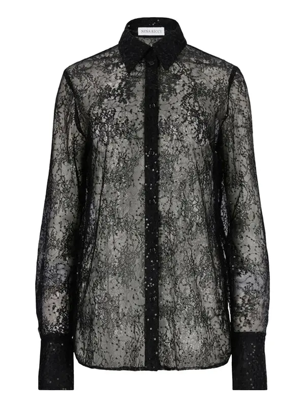 Nina Ricci Lace Sequined Shirt - Black