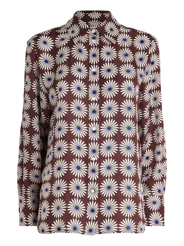 Sandro Floral Print Silk Shirt - Brown