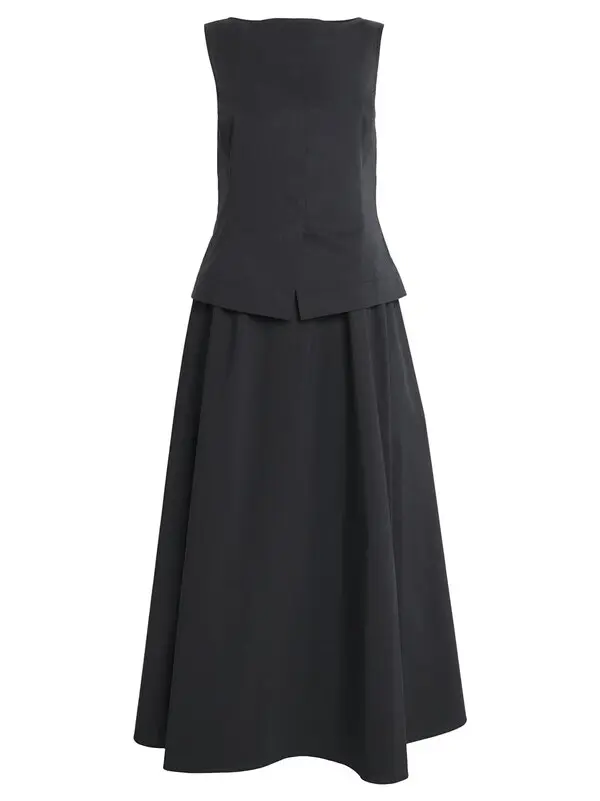 Theory Poplin Boat-neck Midi Dress - Black