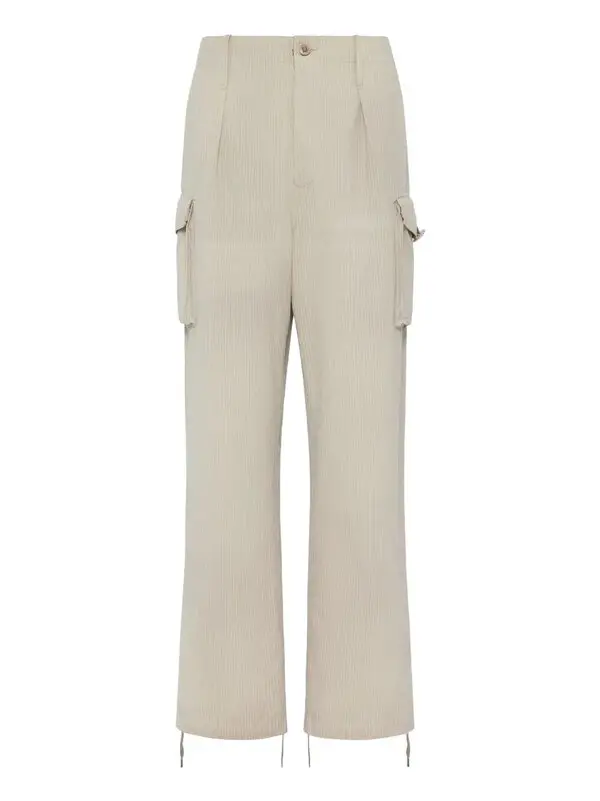 MAISON MARGIELA Cotton-blend Pinstriped Cargo Trousers - Nude & Neutrals