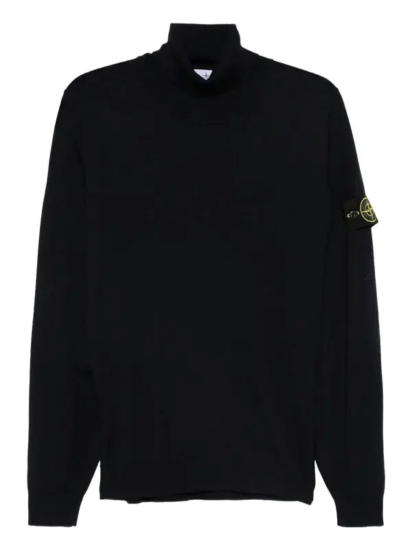 Stone Island Ribbed Wool Turtleneck Sweater - Blue