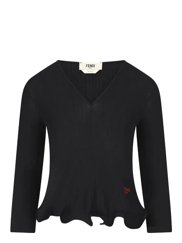 Fendi V-neck Top With Gathered Detail - Black