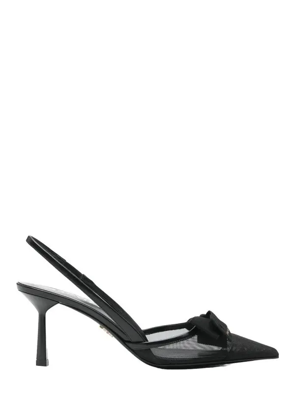 Prada Mesh Slingback Pumps With Bow Detailing - Black
