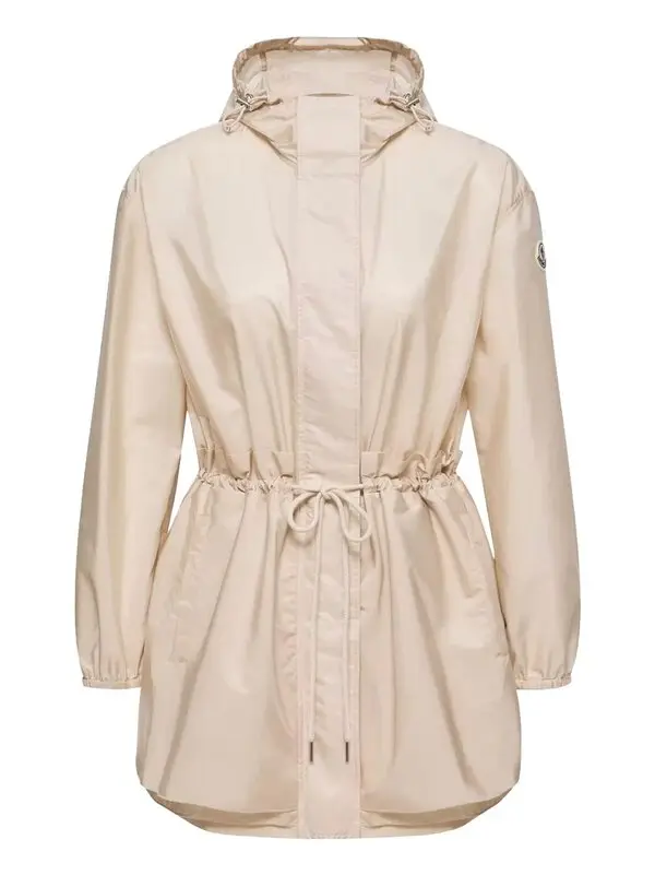 Moncler Weteau Ruched Hooded Rain Jacket - Nude & Neutrals