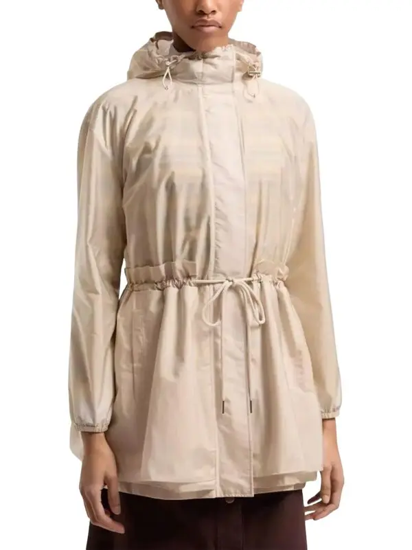 Moncler Weteau Ruched Hooded Rain Jacket - Nude & Neutrals