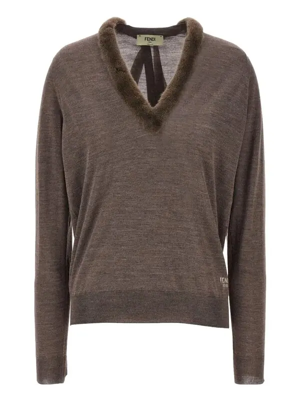 Fendi V-neck Jumper - Brown