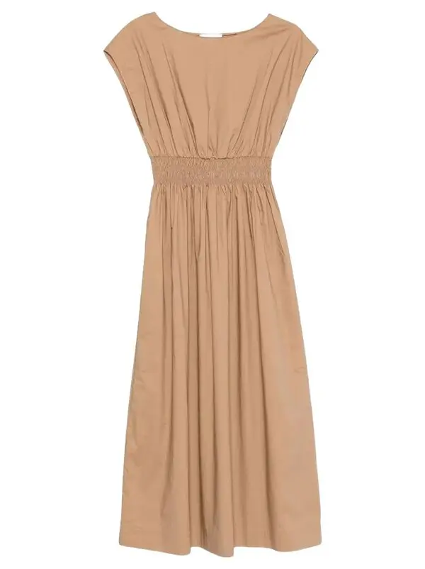 ROBERTO COLLINA Elasticated Waist Cotton Midi Dress - Brown