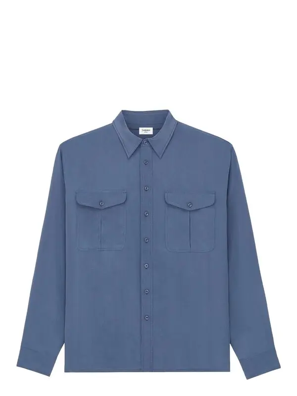 Saint Laurent Viscose And Silk Shirt With Padded Shoulders - Blue