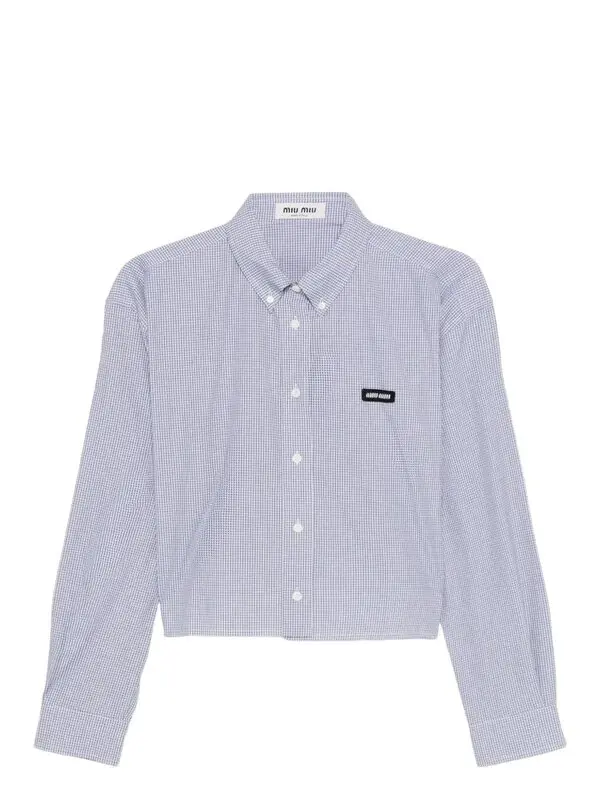 Miu Miu Crop Check Poplin Shirt - Blue