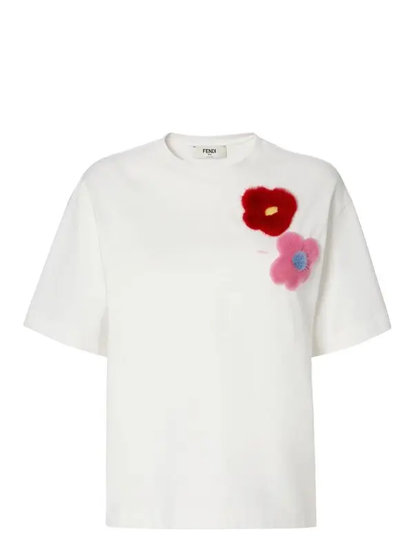 Fendi Jersey T-shirt With Mink Brooches - White