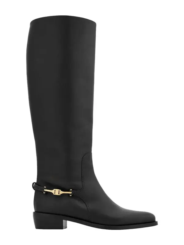 FERRAGAMO Therma Knee High Boots With Buckle - Black