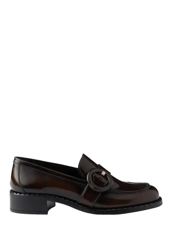 Prada Brushed Fumé Leather Loafers - Brown