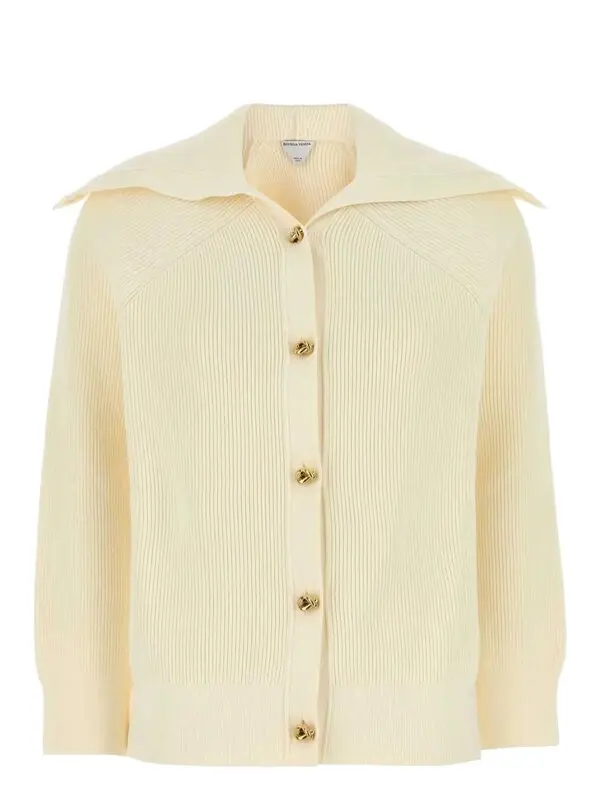 Bottega Veneta Knot Buttons Ribbed Wool Cardigan - Nude & Neutrals