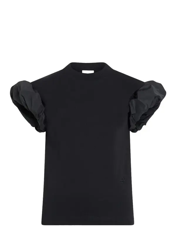 PATOU Organic Cotton T-shirt With Faille Sleeve Details - Black