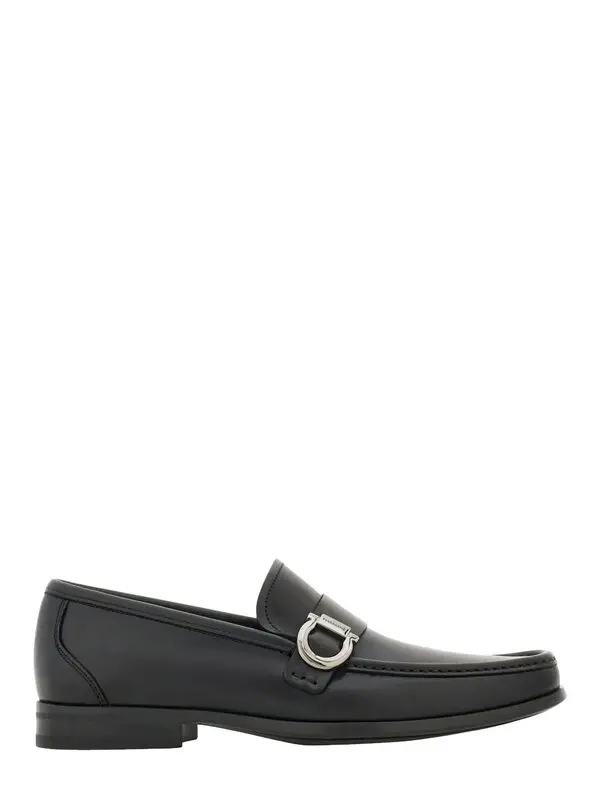 FERRAGAMO Caspian Loafers With Gancini Ornament - Black