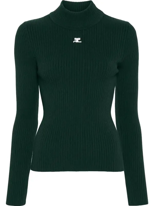 COURREGES Ribbed High Neck Re-edition Sweater - Green
