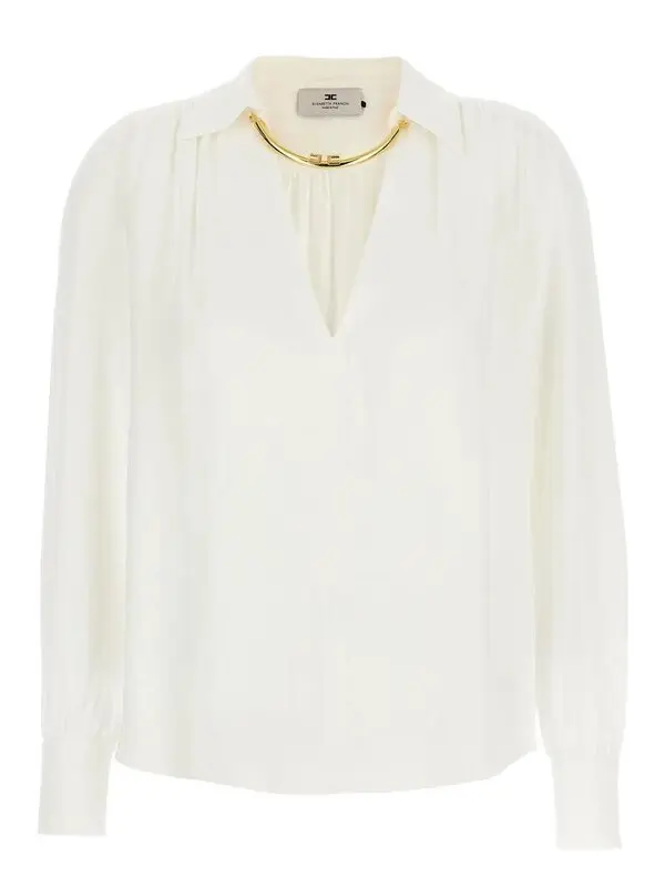Elisabetta Franchi Georgette Shirt With Jewel Detail - Nude & Neutrals
