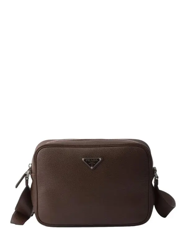 Prada Hammered Leather Crossbody Bag - Brown