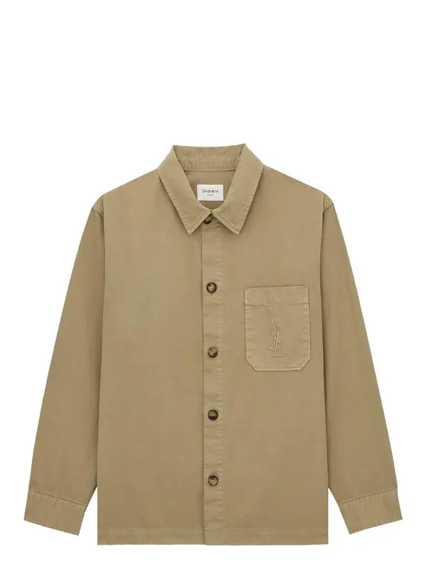 Saint Laurent Cassandre Cotton Overshirt - Nude & Neutrals