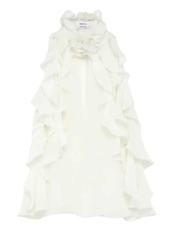 Alexander McQueen Ruffle Silk Top - Nude & Neutrals