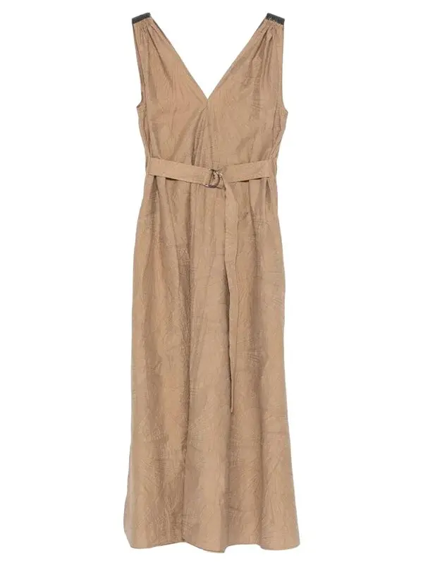 Brunello Cucinelli Midi Dress With Belt - Nude & Neutrals