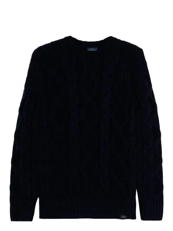 Paul & Shark Crew Neck Cable Knit Wool Sweater - Blue