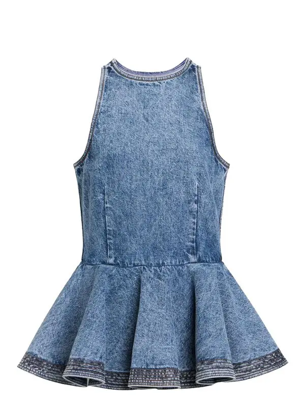 Alaïa Denim Peplum Top - Blue