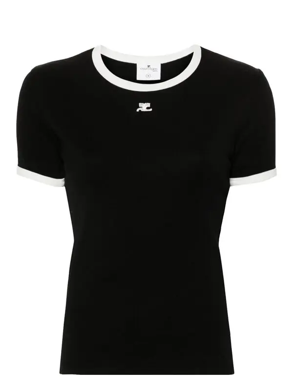 COURREGES Signature Contrast Trim T-shirt - Black