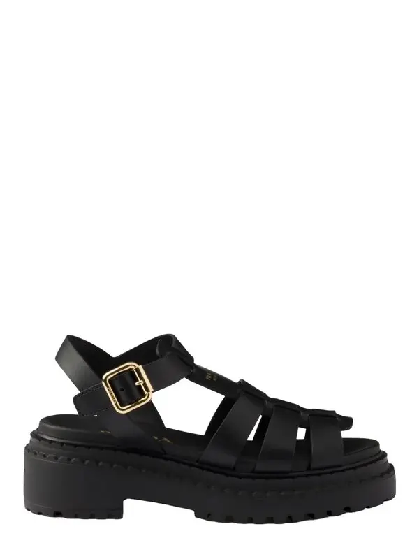 Prada Leather Flatform Sandals - Black