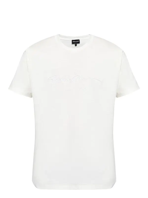 Giorgio Armani Pure Cotton Interlock Signature Logo T-shirt - White