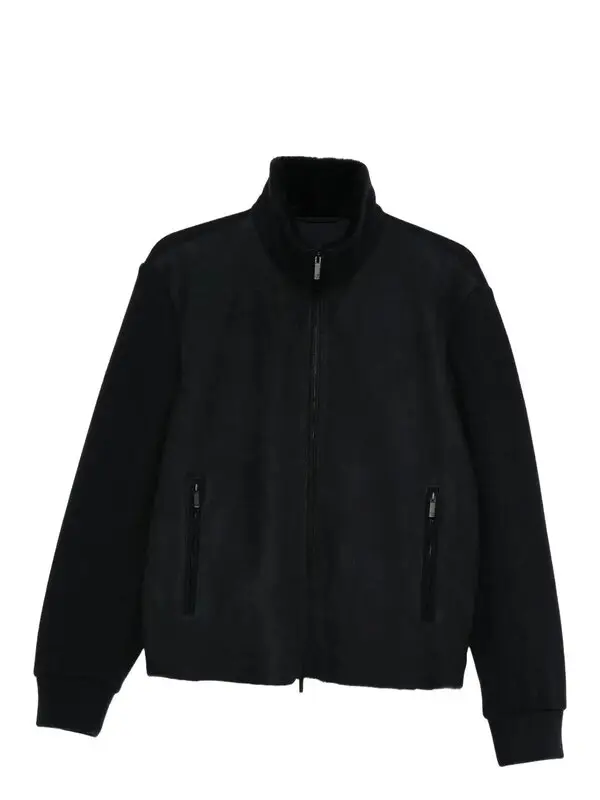 Giorgio Armani High Collar Bomber Jacket With Fur Details - Black