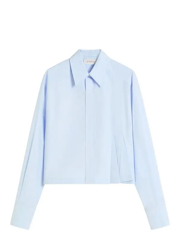 Sportmax Cropped Poplin Shirt With Asymmetric Pleats - Blue