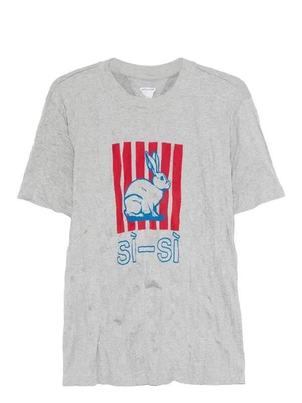Bottega Veneta Graphic Rabbit-print Crushed Cotton Jersey T-shirt - Grey