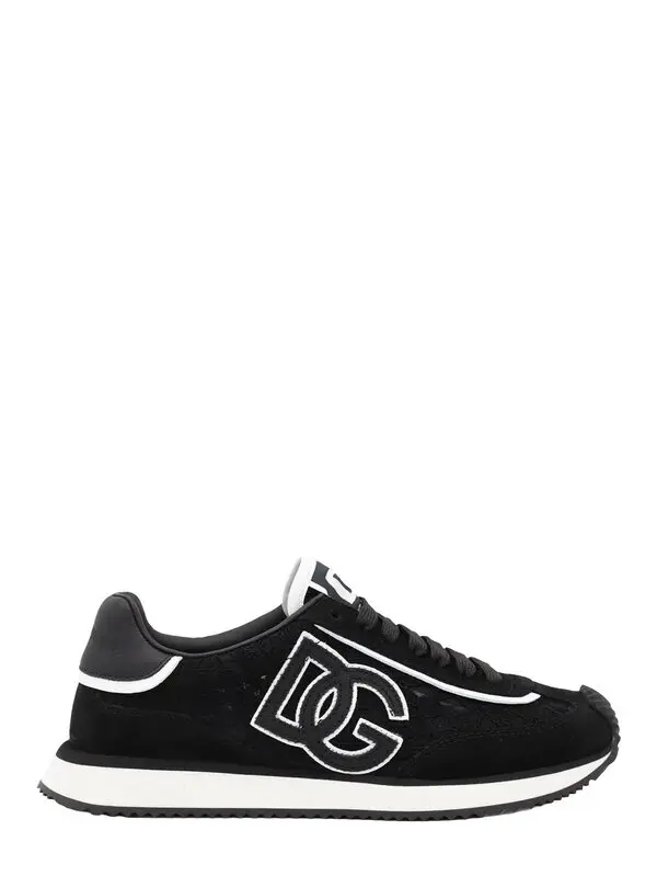 Dolce & Gabbana Suede Cushion Sneakers With Lace Details - Black